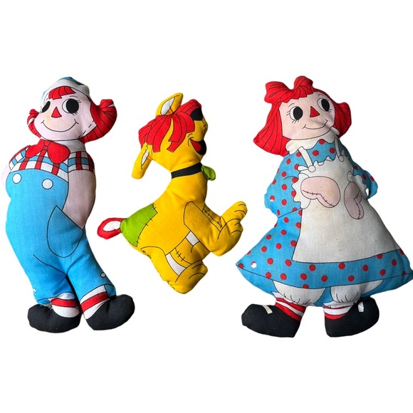 Other | Raggedy Ann Raggedy Andy Raggedy Arthur Vintage Fabric Dolls ...